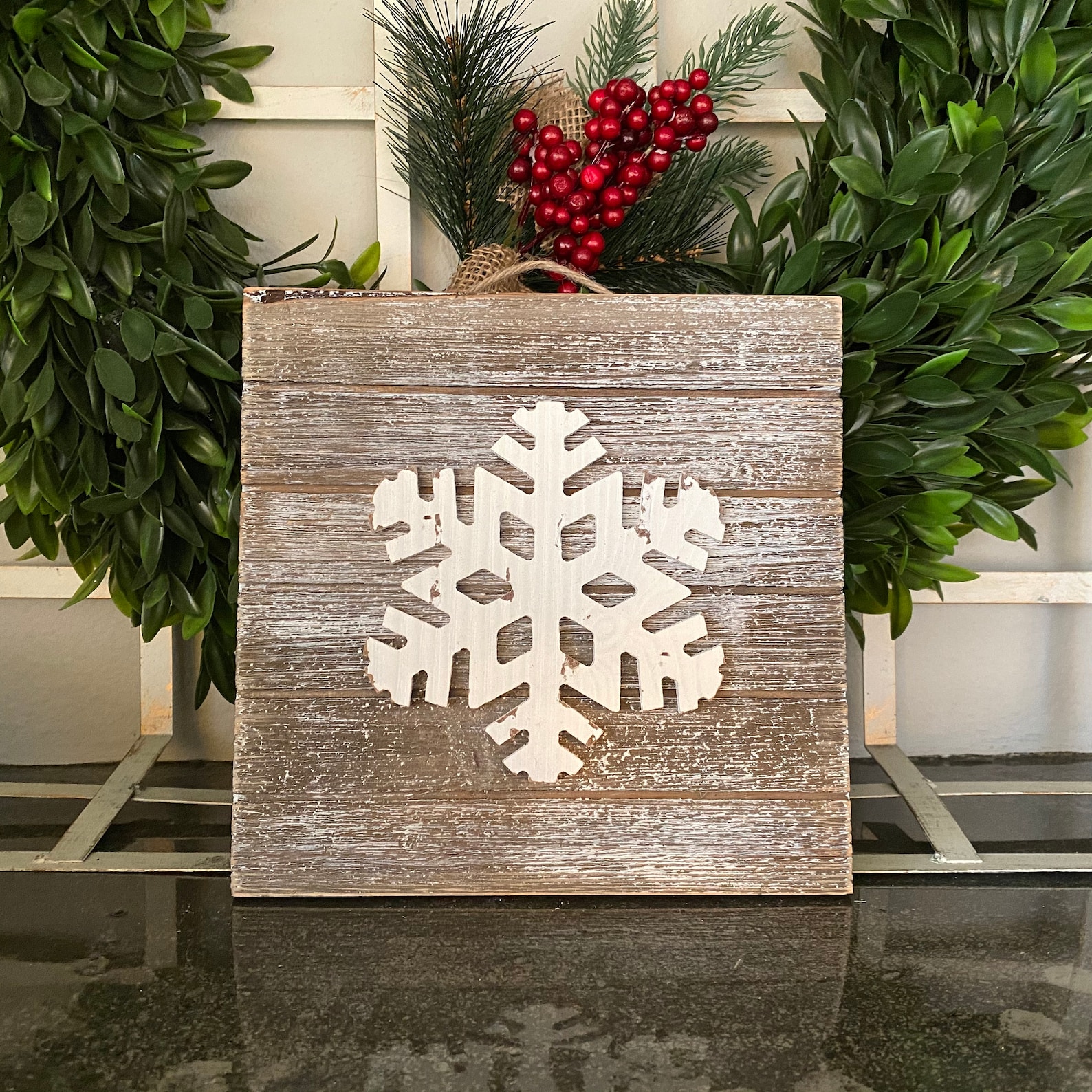 Rustic Distressed Snowflake Pallet, 8x8 Square, Snowflake Sign, Whitewashed Snowflake, Farmhouse ...