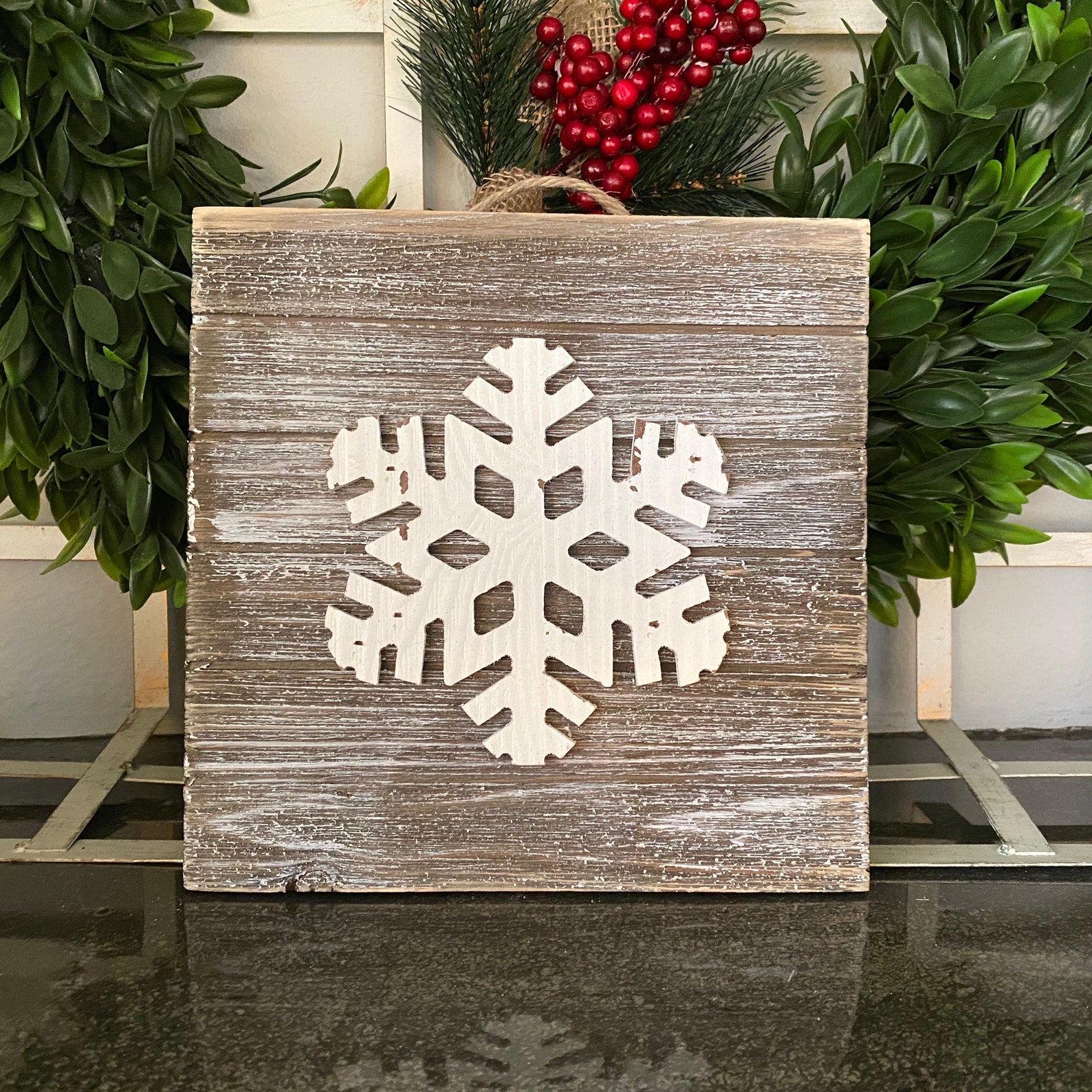 Rustic Distressed Snowflake Pallet, 8x8 Square, Snowflake Sign, Whitewashed Snowflake, Farmhouse ...