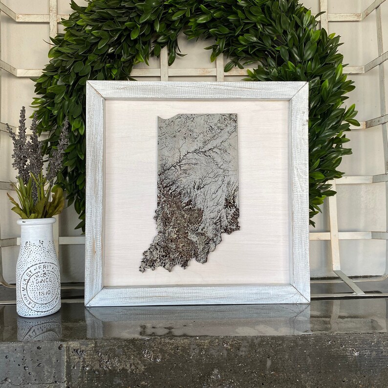 INDIANA Framed State Topographic Texture Rustic Distressed | Etsy