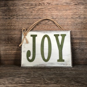 Rustic Joy Sign, Rustic Holiday Decor, Small Hanging Wood Sign, Green ...