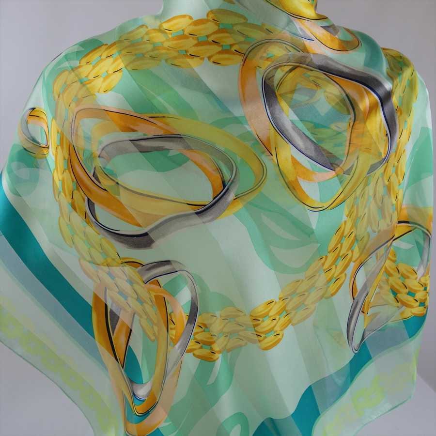 Nino Cerutti SILK Scarf 34" Jewelry Pattern Rings and Chains Semi Sheer ...