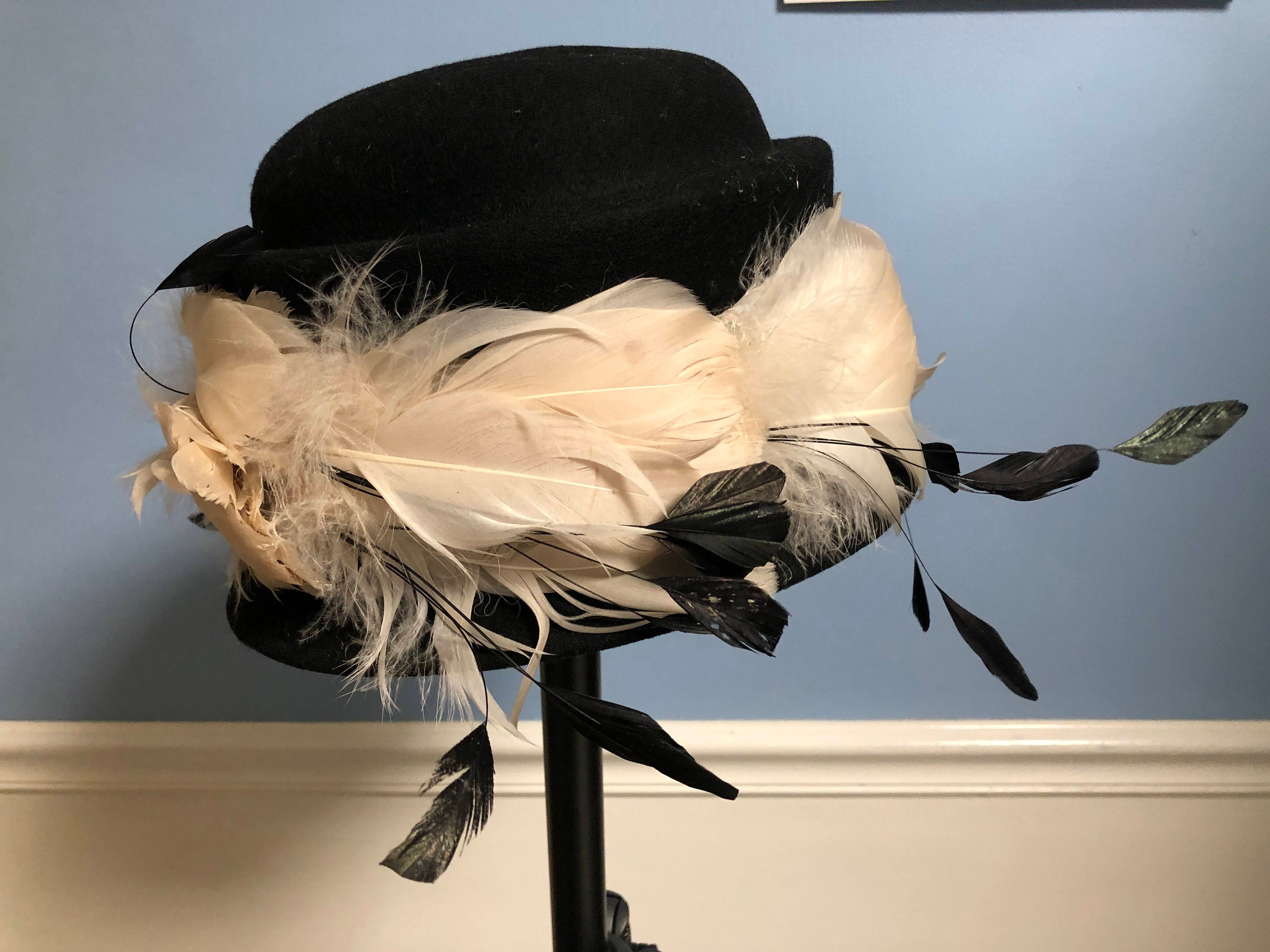 Vintage Joe Bill Miller Black Formed Hat With Feathers - Etsy
