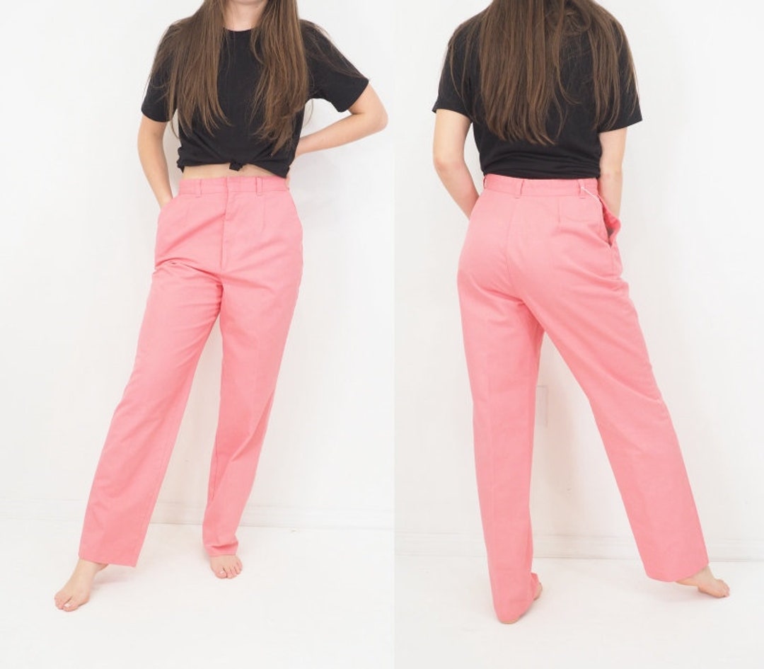 80s Vintage Women's Baby Pink Slacks High Waisted Straight Leg Pants ...