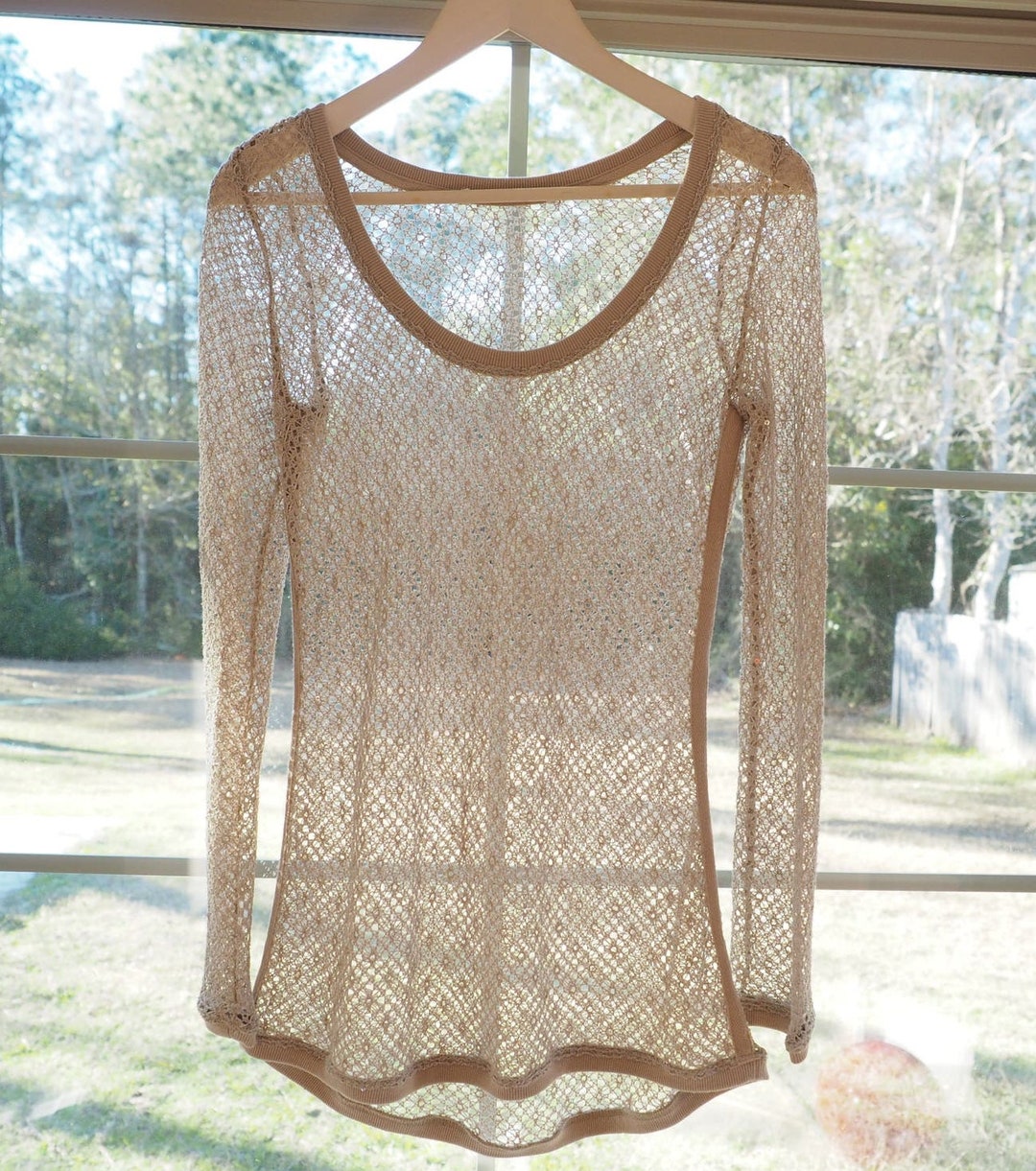 Vintage Y2K Fishnet Mesh See Through Tan Long Sleeve Size Medium - Etsy