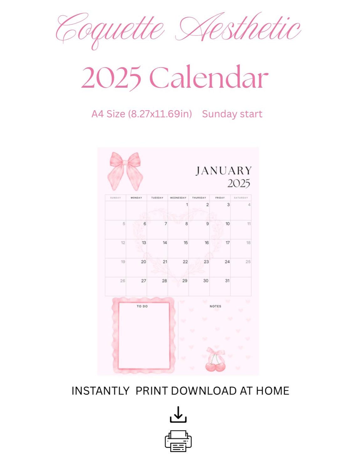 Coquette Calendar 2025 Download - Etsy UK