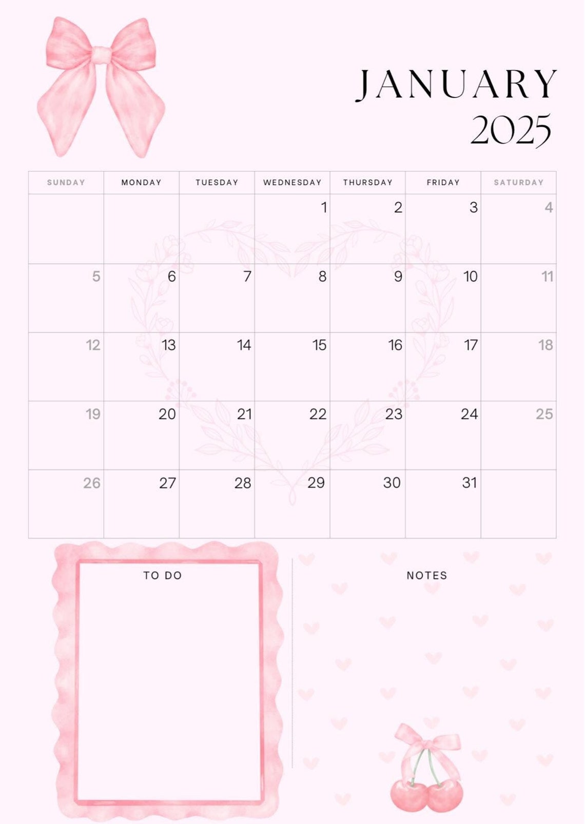 Coquette Calendar 2025 Download - Etsy UK
