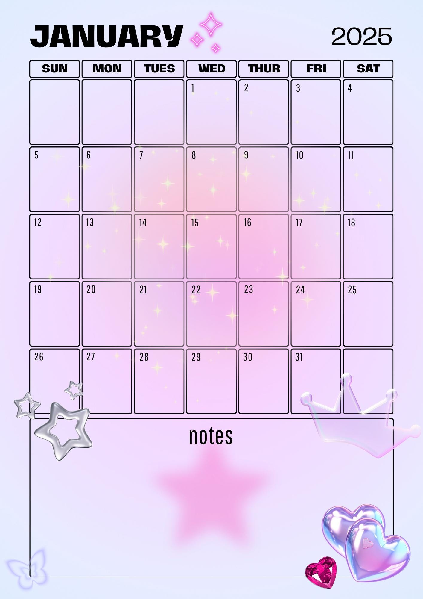 Y2K Aesthetic Calendar 2025 Instant Download - Etsy