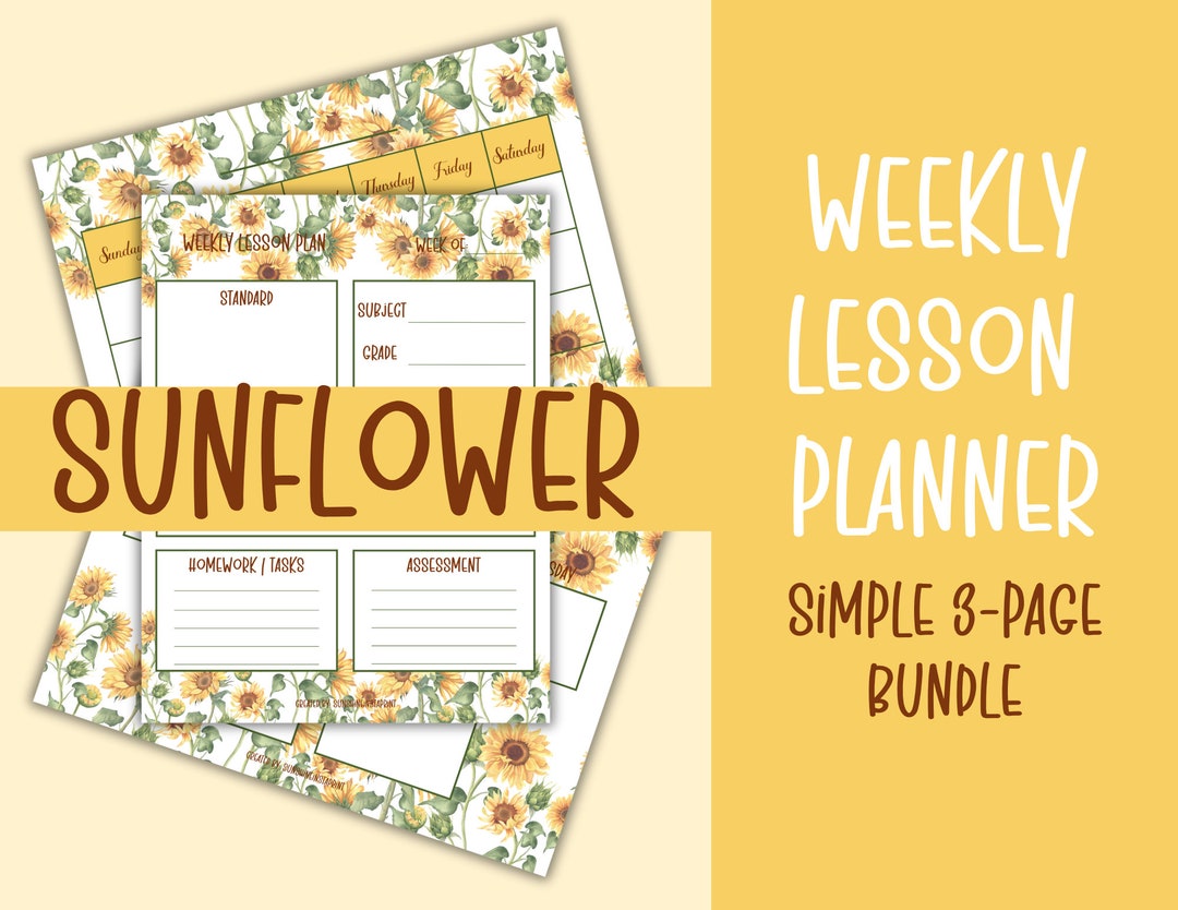 Sunflower Weekly Lesson Planner, Sunflower Teacher Planner, Teacher ...
