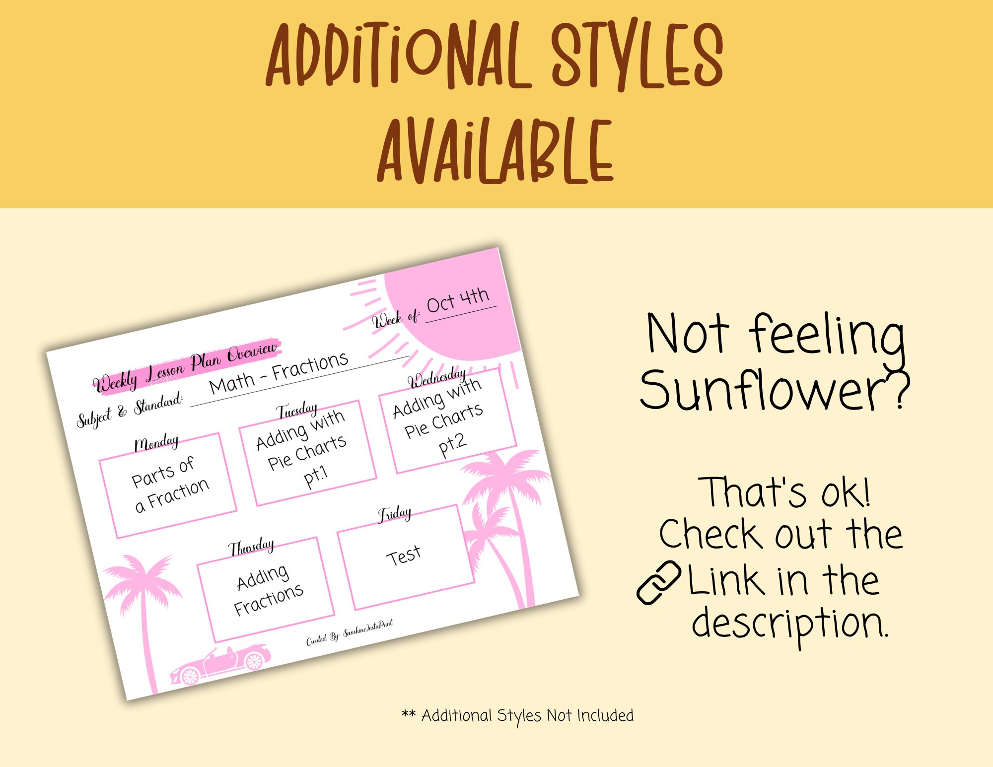 Sunflower Weekly Lesson Planner, Sunflower Teacher Planner, Teacher ...