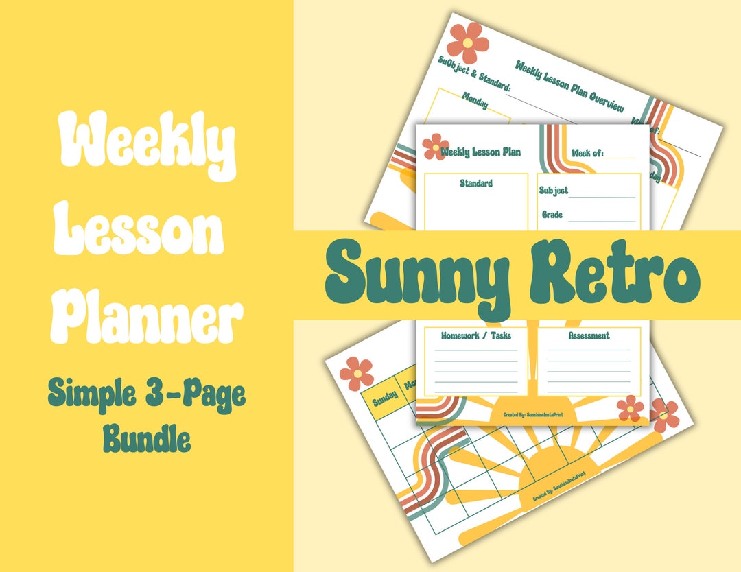Sunny Retro Weekly Lesson Planner, Teacher Lesson Planner, Lesson ...