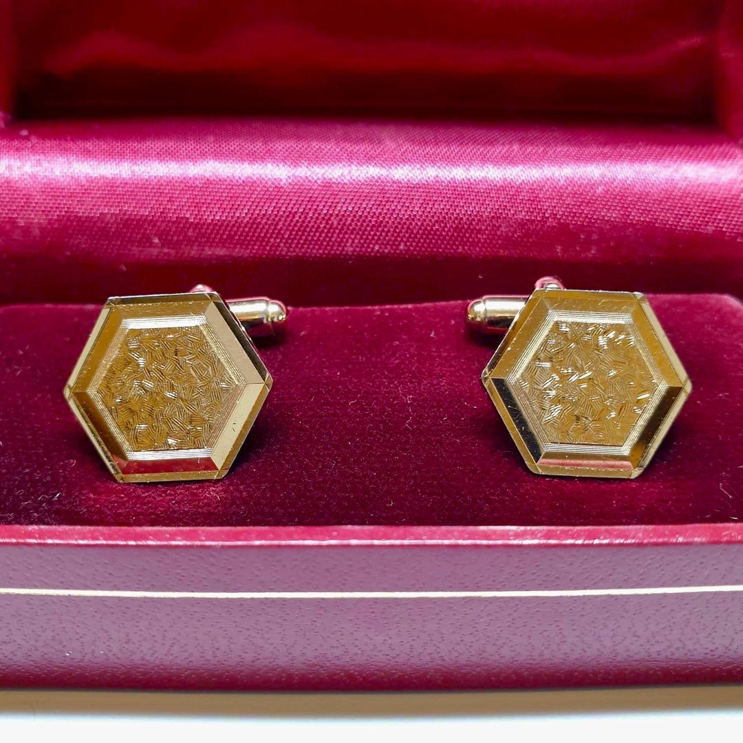 Vintage Goldtone Hexagon Cufflinks, Etched Mid Century Modern Design ...