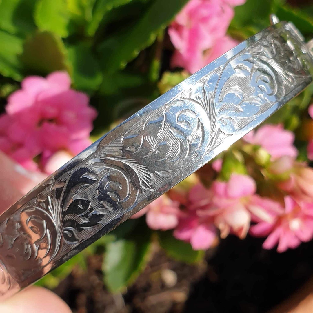 Vintage Silver Bangle Vintage Silver Bracelet Vintage Silver Engraved ...