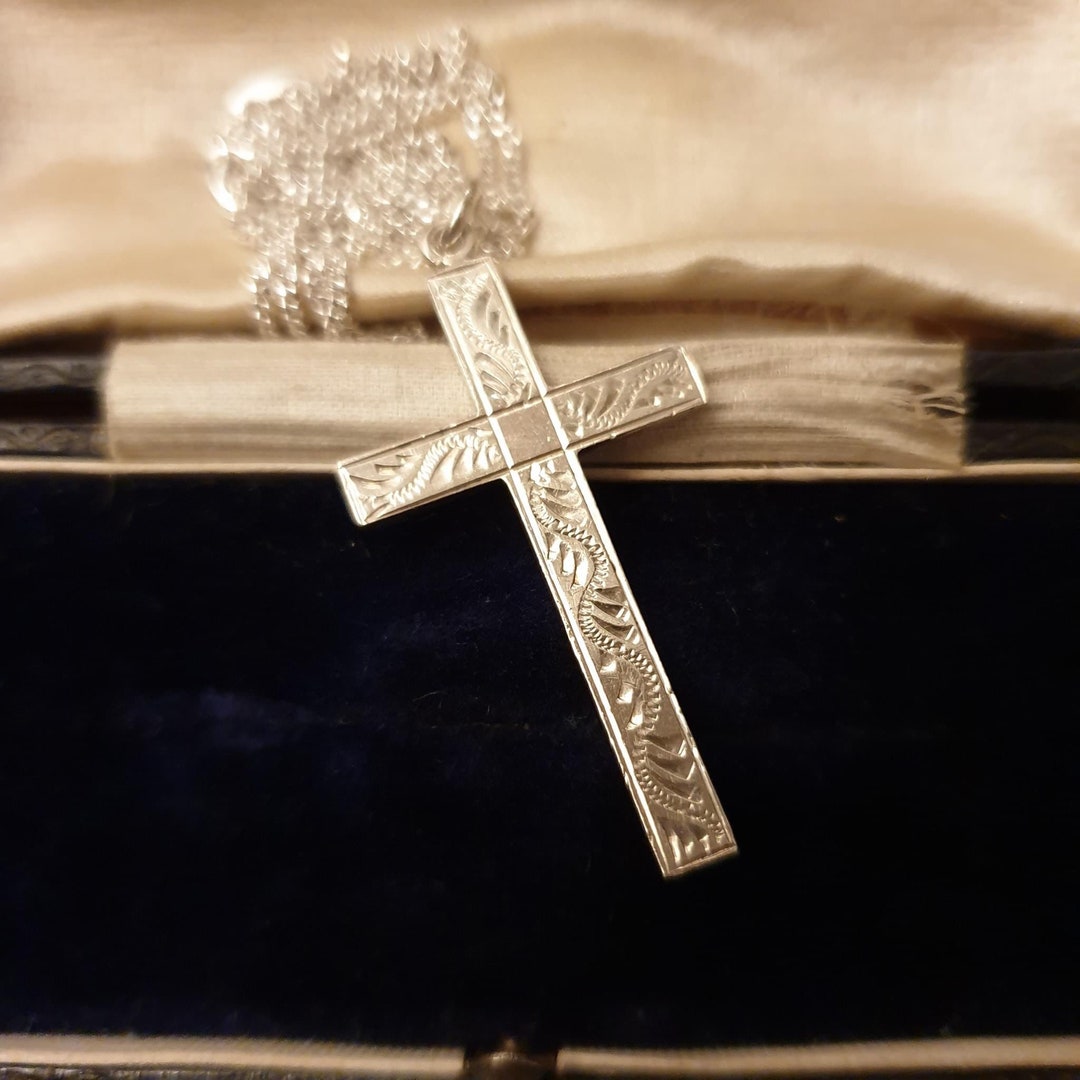 Vintage Silver Cross Necklace 18 Inch Silver Crucifix Necklace ...
