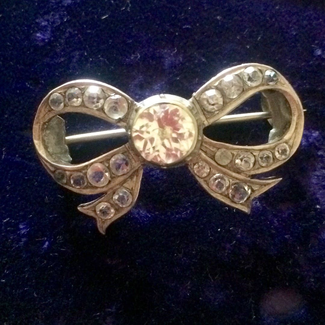 Silver Brooch Pin Brooches Vintage Brooch Small Crystal Brooch Bow ...