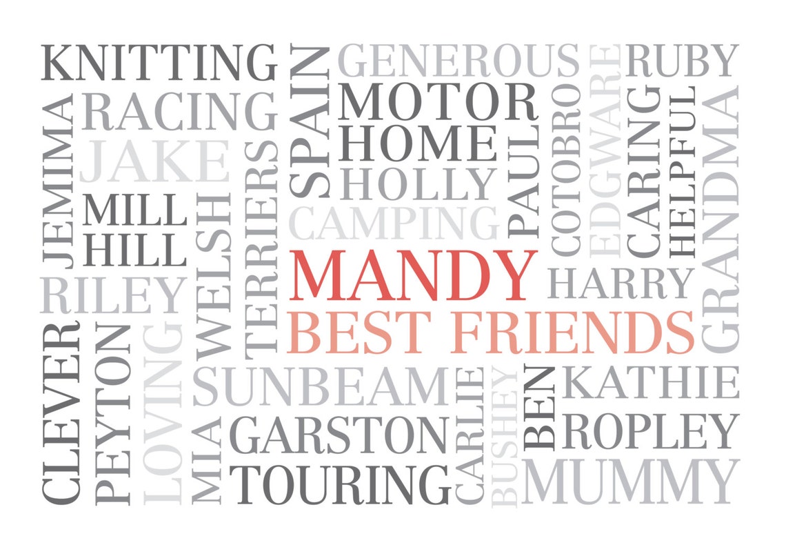 Best Friend Word Collage Personalised Word Cloud Gift - Etsy UK