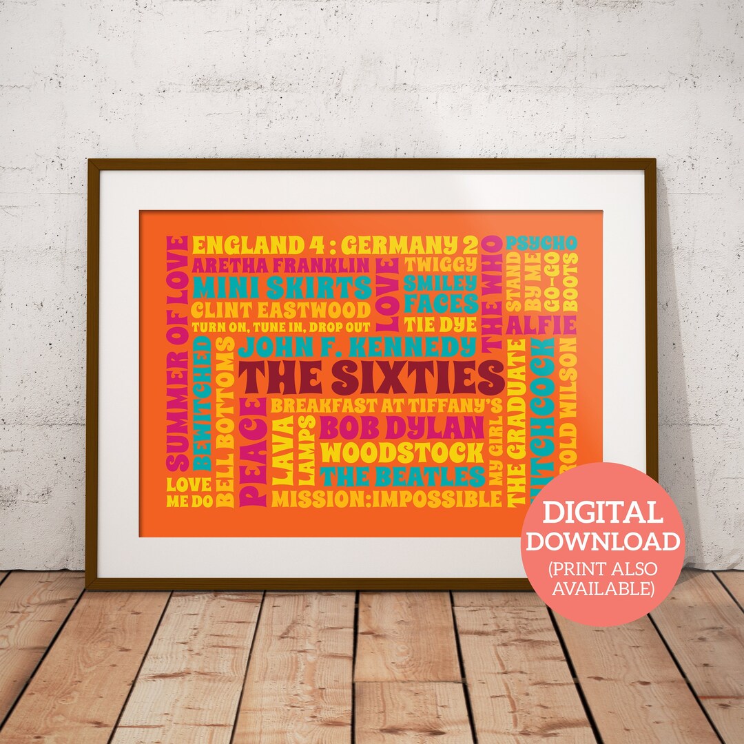 The Best of the Sixties Word Art Poster - 1960 Word Cloud Gift for Him ...