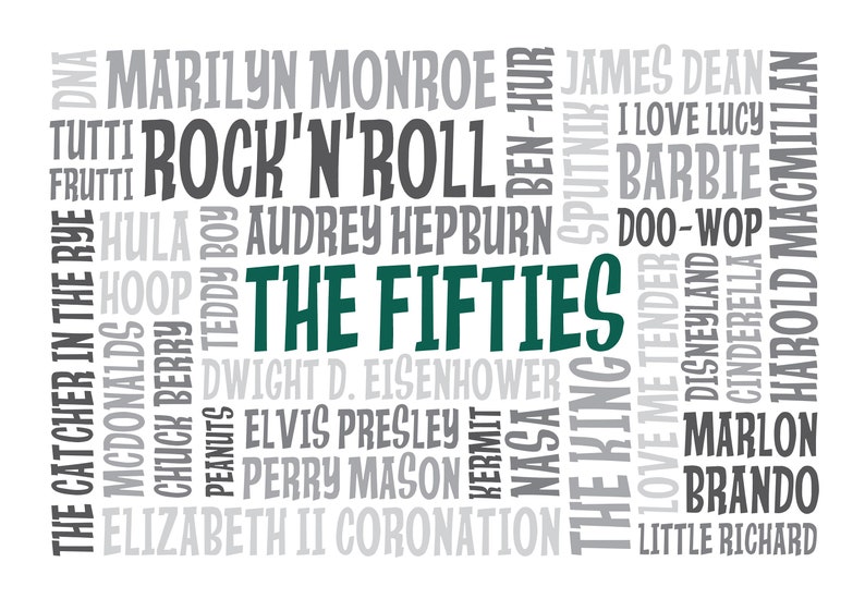 The Best of the 50s Word Art Poster 1950 Word Cloud Gift for Him or Her ...