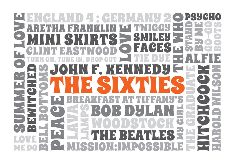 1960s Word Art Poster the Best of the 60's Word Cloud Gift for Him or ...