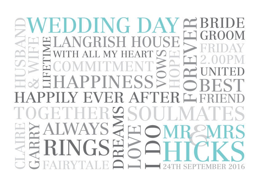 Wedding Word Art Poster - Personalised Word Cloud Gift - PRINTED - Etsy ...