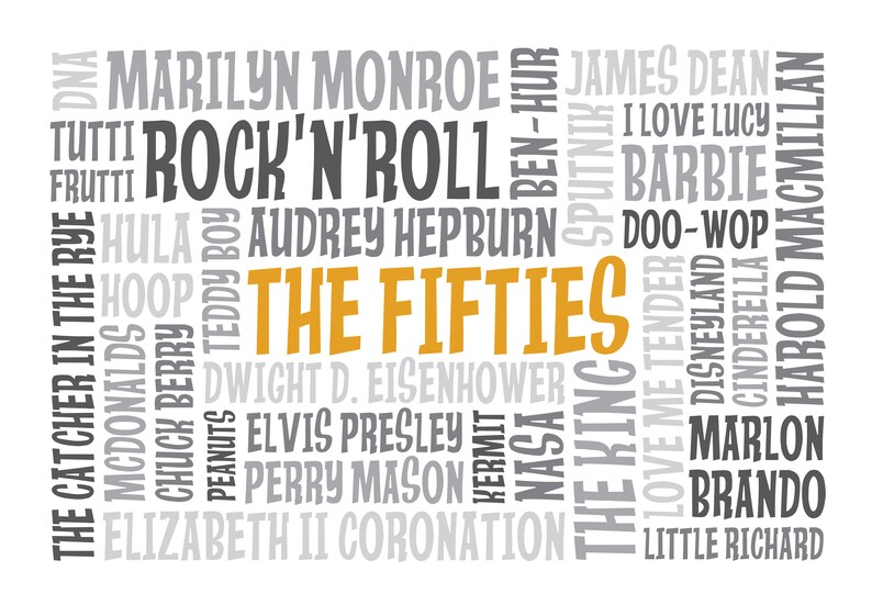 1950s Word Art Poster the Best of the Fifties Word Cloud - Etsy