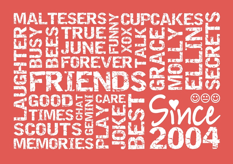 Individual Friendship Word Cloud Personalised Word Collage | Etsy