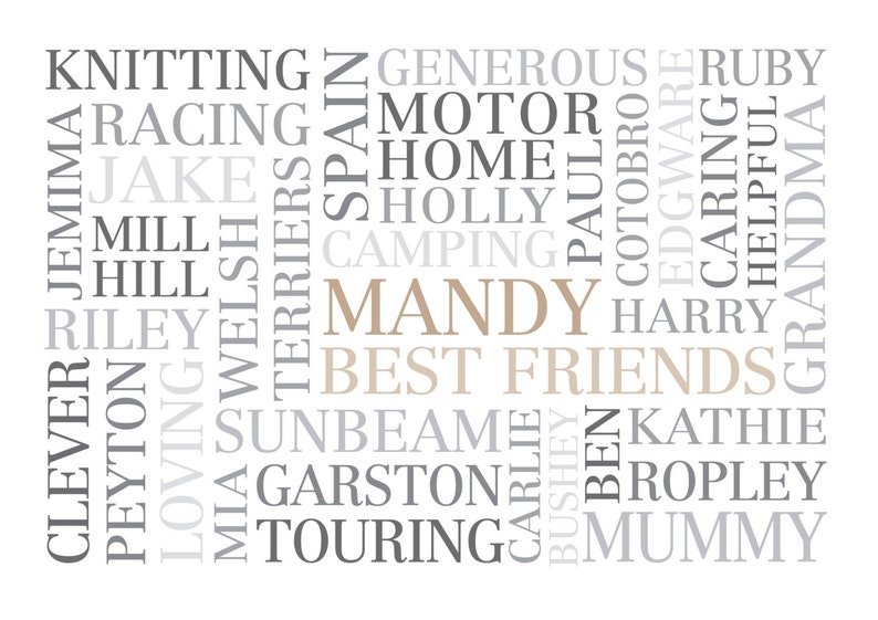 Best Friend Word Collage Personalised Word Cloud Gift - Etsy