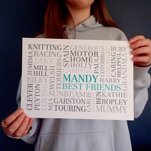 Best Friend Word Collage - Personalised Word Cloud Gift - PRINTED - Etsy UK