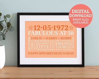 Personalised 50th Birthday Word Art Digital File - Etsy