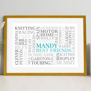 Best Friend Word Collage - Personalised Word Cloud Gift - PRINTED - Etsy UK