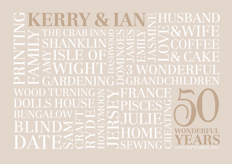 50th Anniversary Word Art - Personalised Word Cloud - DOWNLOAD - Etsy