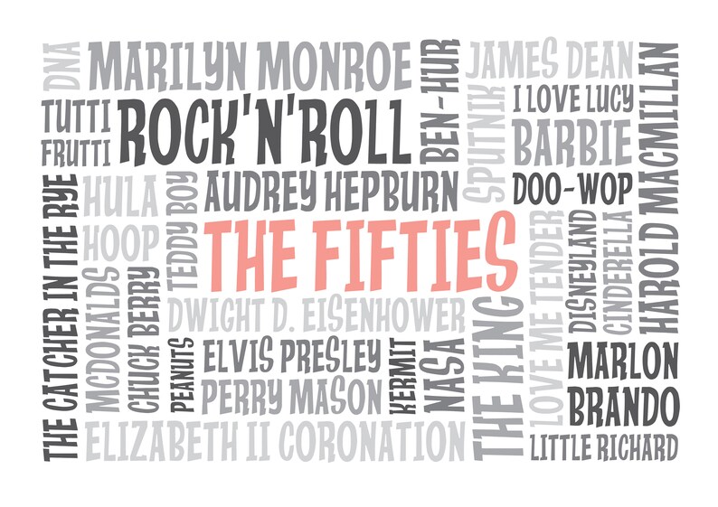 1950s Word Art Poster the Best of the Fifties Word Cloud - Etsy