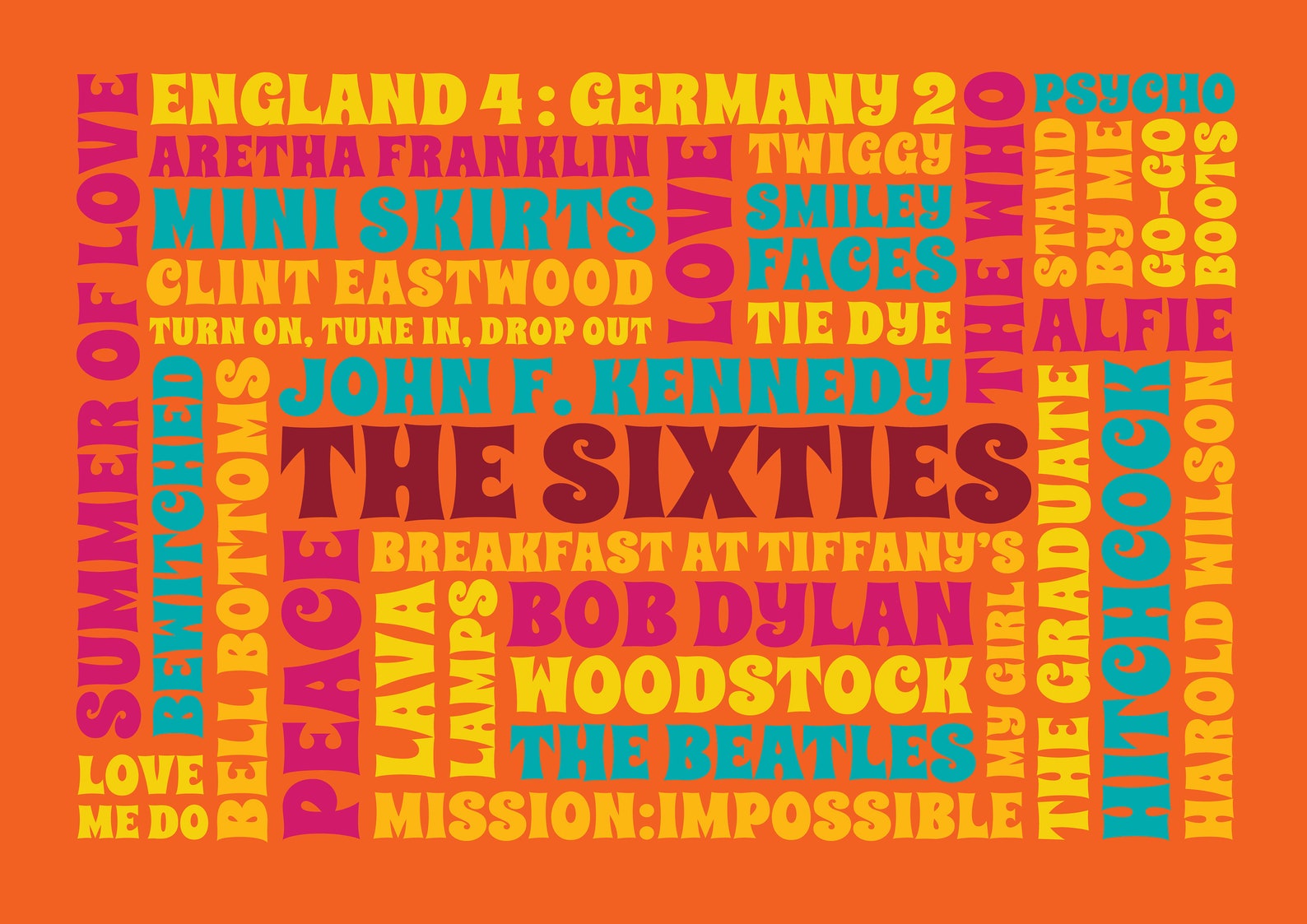 60th Birthday Card 1960s Word Art Greetings Card the Best of the 60's ...