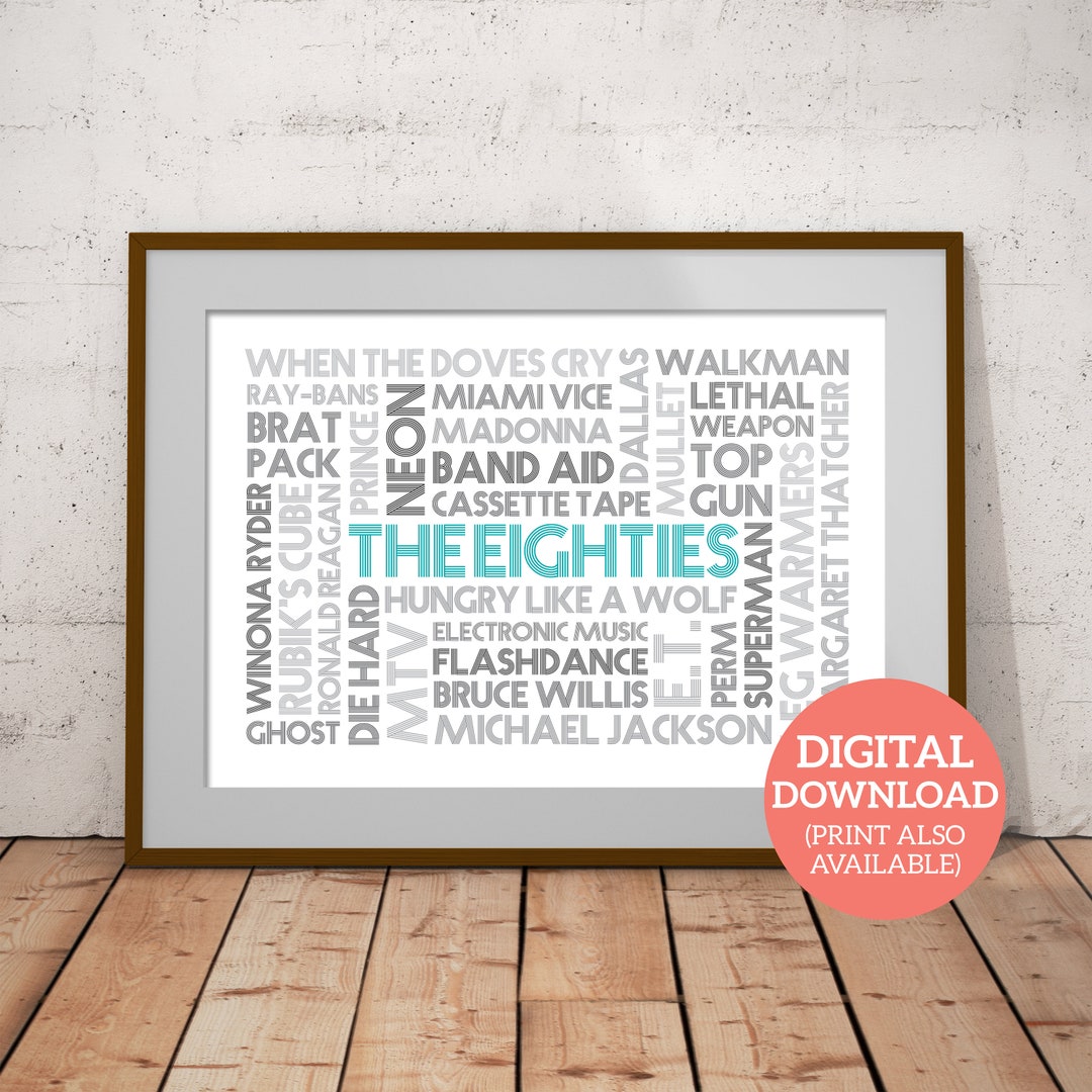 The Best of the 80s Word Art Poster - 1980 Word Cloud Gift for Him or ...