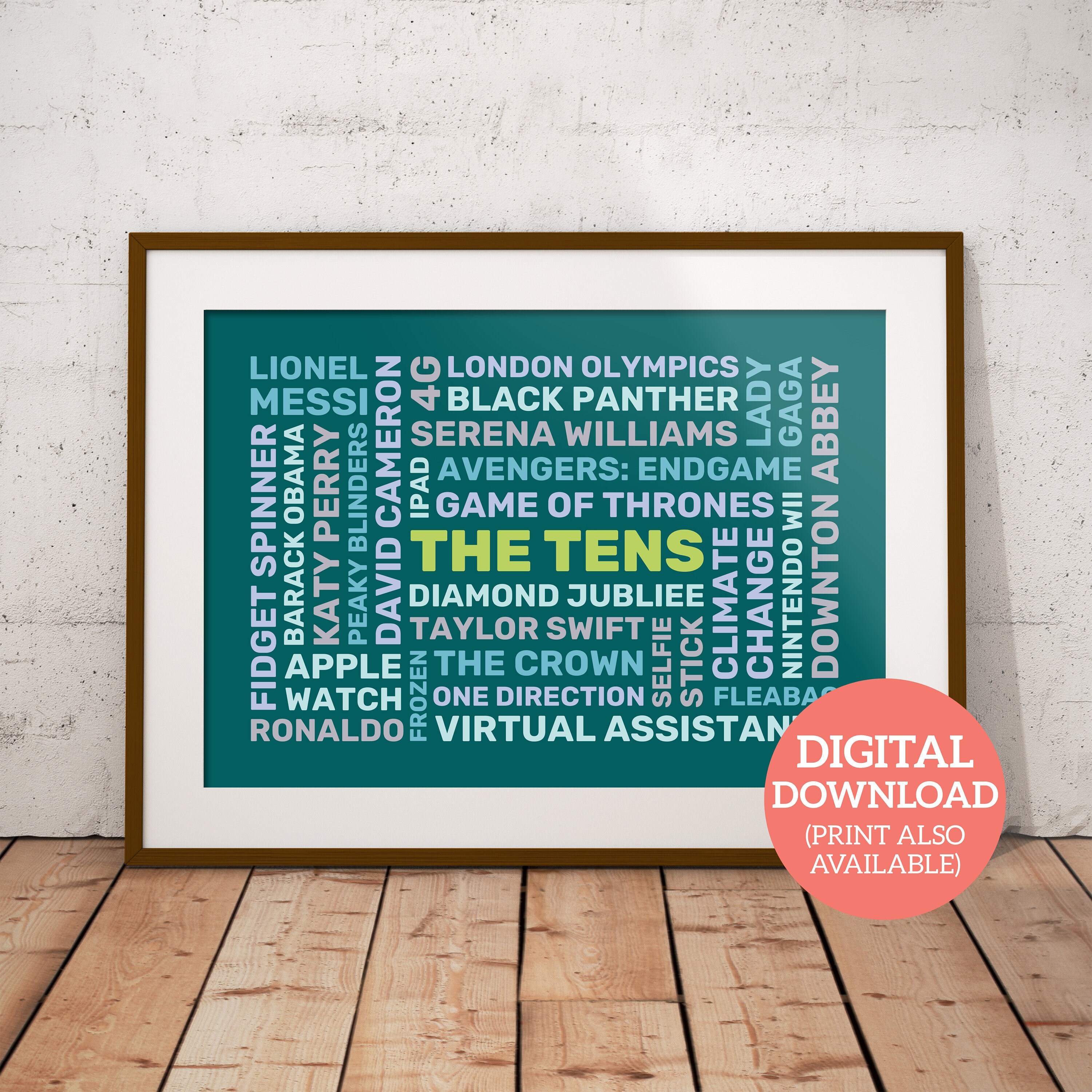 The Best of the Tens Word Art Poster - 2010 Word Cloud Gift for Him or ...