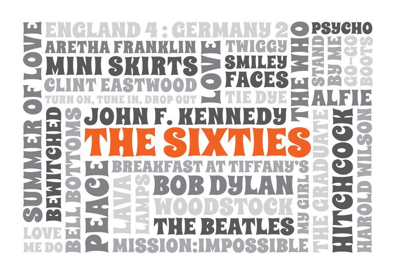 The Best of the 60s Word Art Poster - 1960 Word Cloud Gift for Him or ...