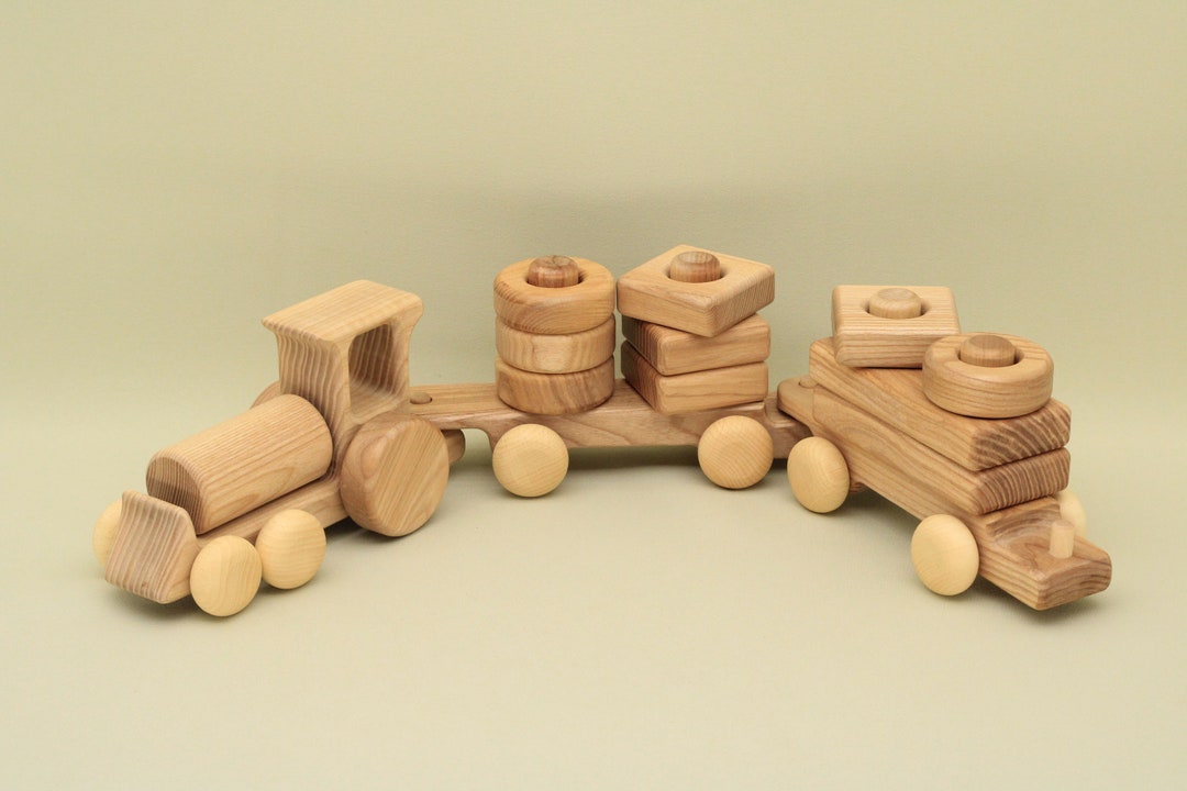 Wooden Building Blocks Stackable Train Classic Constructor Natural ...