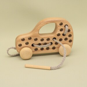 Wooden Handmade Threading Toy Car on Wheels: Fine Motor Skills ...