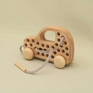 Wooden Handmade Threading Toy Car on Wheels: Fine Motor Skills ...