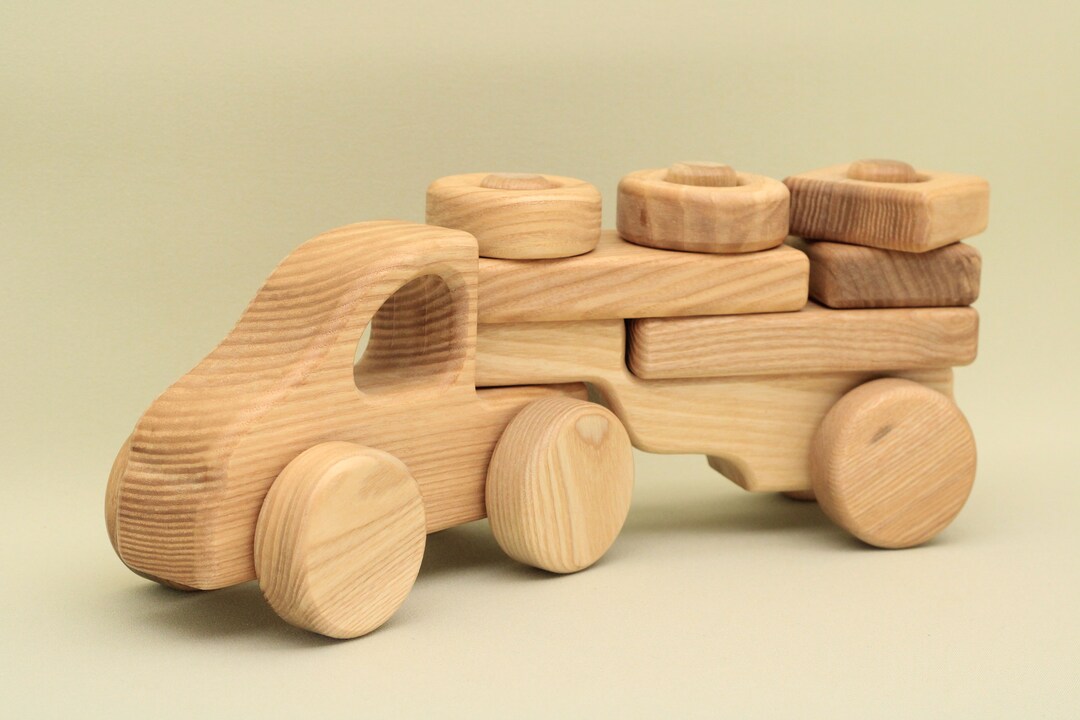 Wooden Car Constructor: Montessori Stacking Toy With Trailer - Etsy