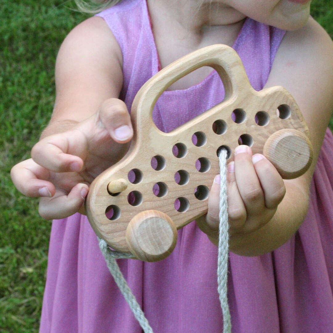 Wooden Handmade Threading Toy Car on Wheels: Fine Motor Skills ...