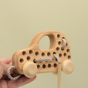 Wooden Handmade Threading Toy Car on Wheels: Fine Motor Skills ...