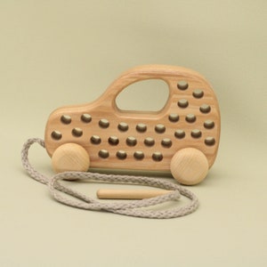 Wooden Handmade Threading Toy Car on Wheels: Fine Motor Skills ...