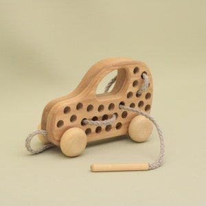Wooden Handmade Threading Toy Car on Wheels: Fine Motor Skills ...