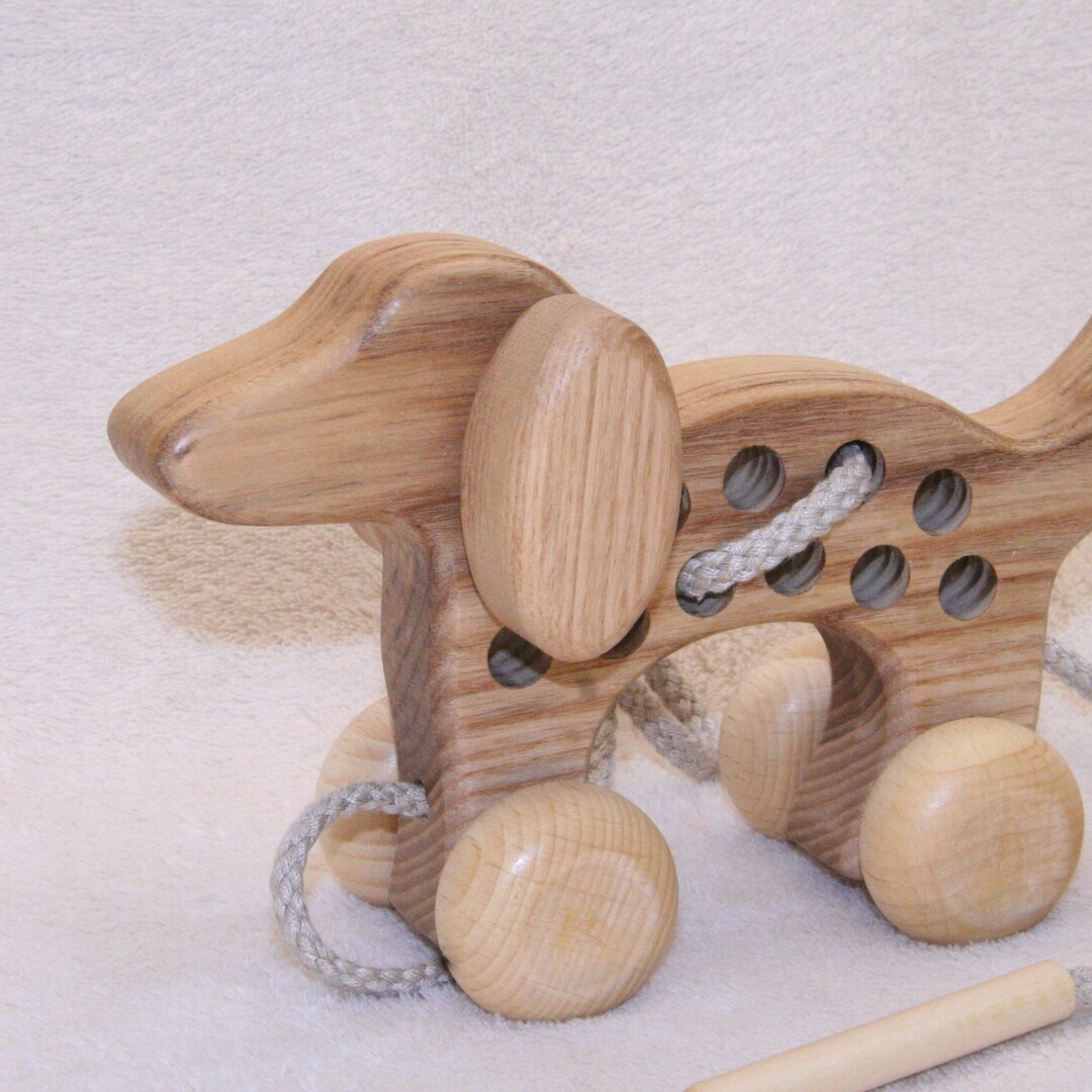 Wooden Handmade Threading Toy Dog on Wheels: Fine Motor Skills - Etsy