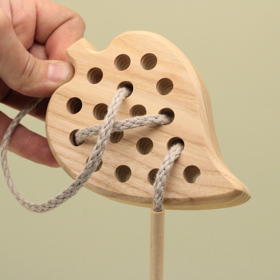 Handmade Wooden Threading Lacing Toy Educational Leaf for Fine Motor ...