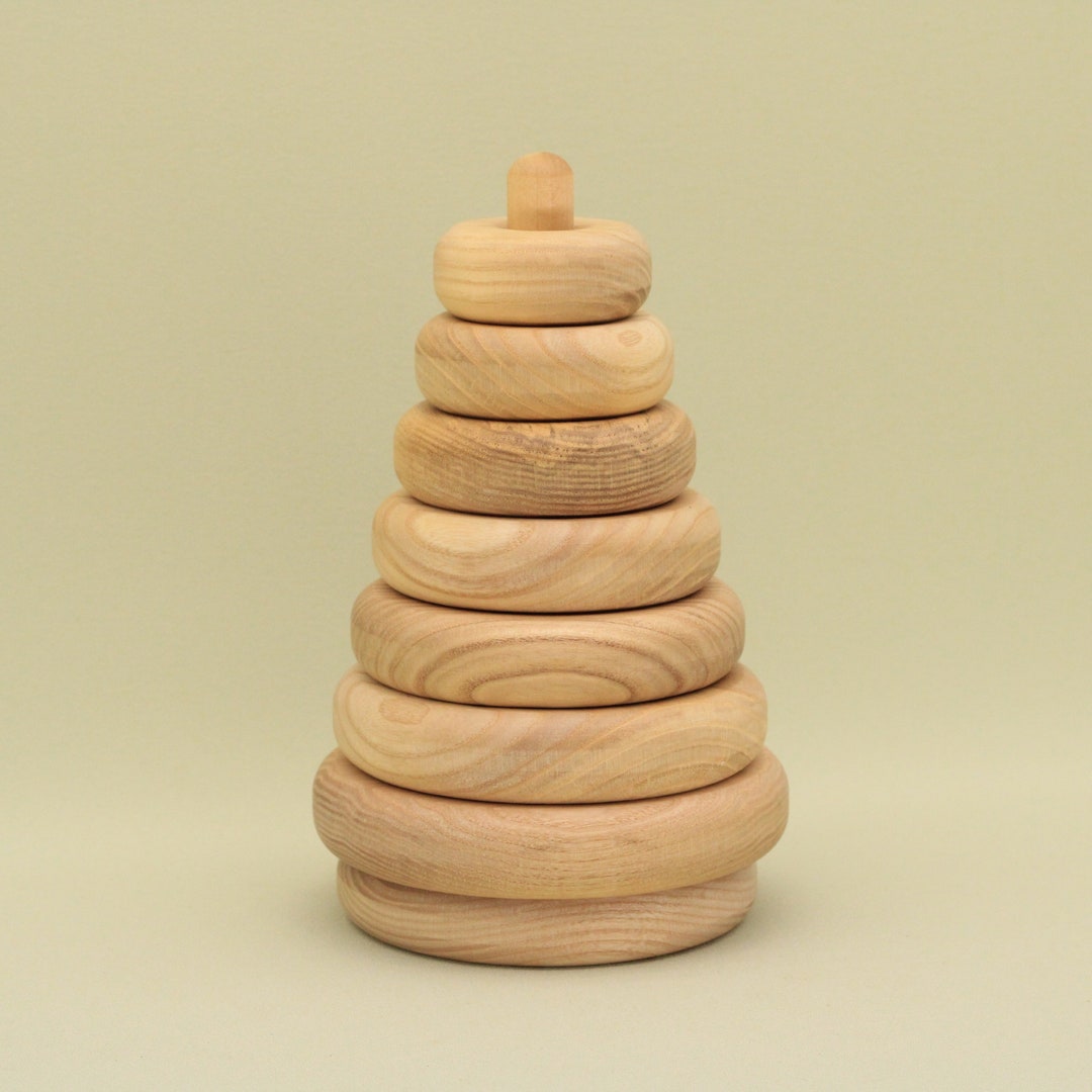 Natural Handmade Educational Rings Wooden Stacking Pyramid Montessori ...