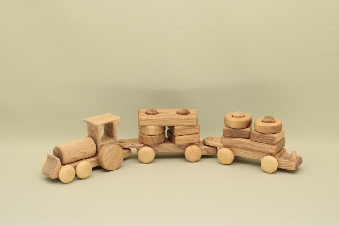 Handmade Wooden Stacking Train: Montessori Toy With 17 Blocks - Etsy