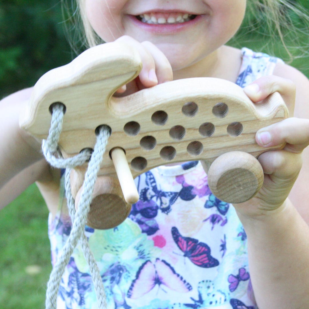 Wooden Rabbit Threading Toy on Wheels: Montessori Fine Motor Skills - Etsy