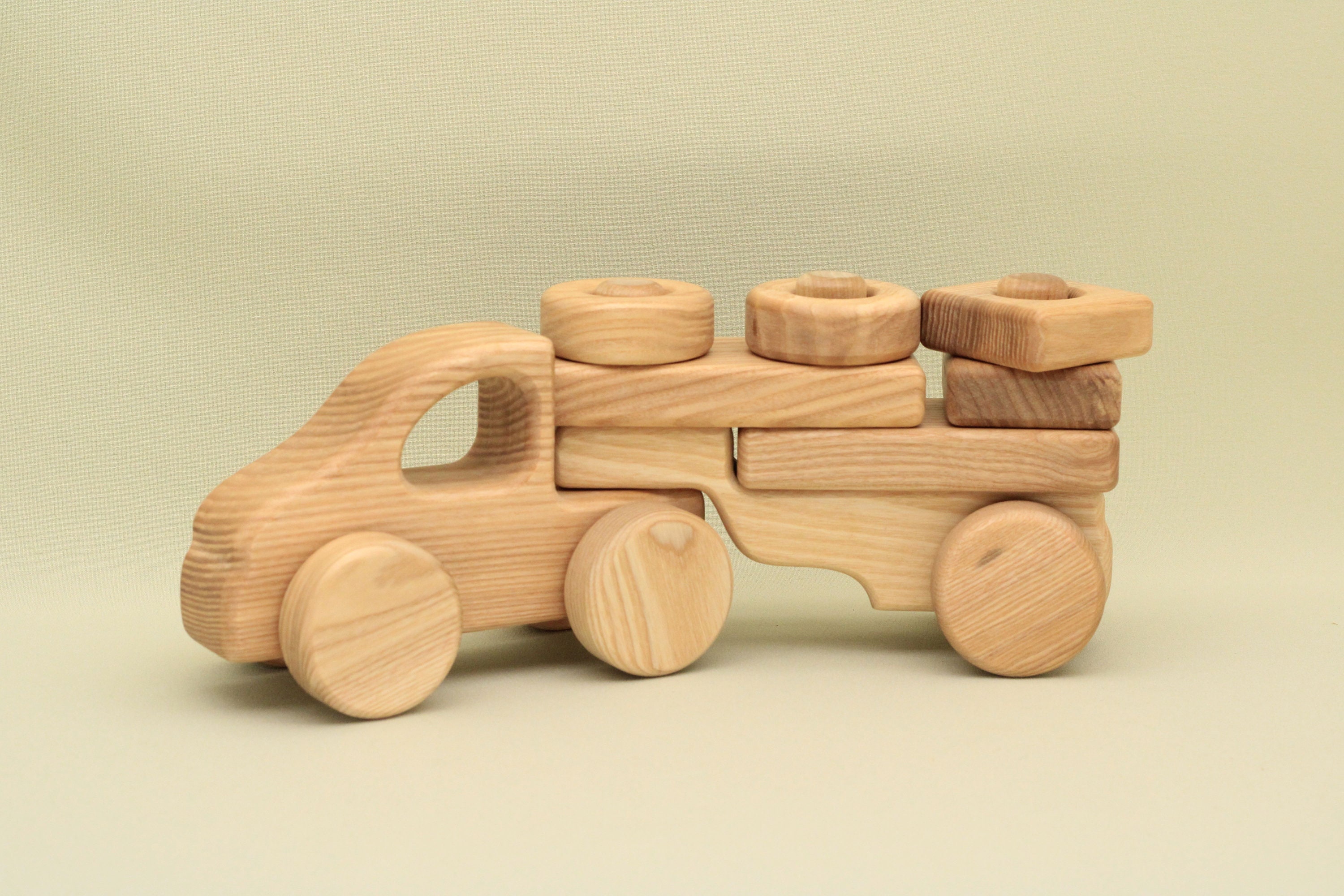 Wooden Car Constructor: Montessori Stacking Toy With Trailer - Etsy