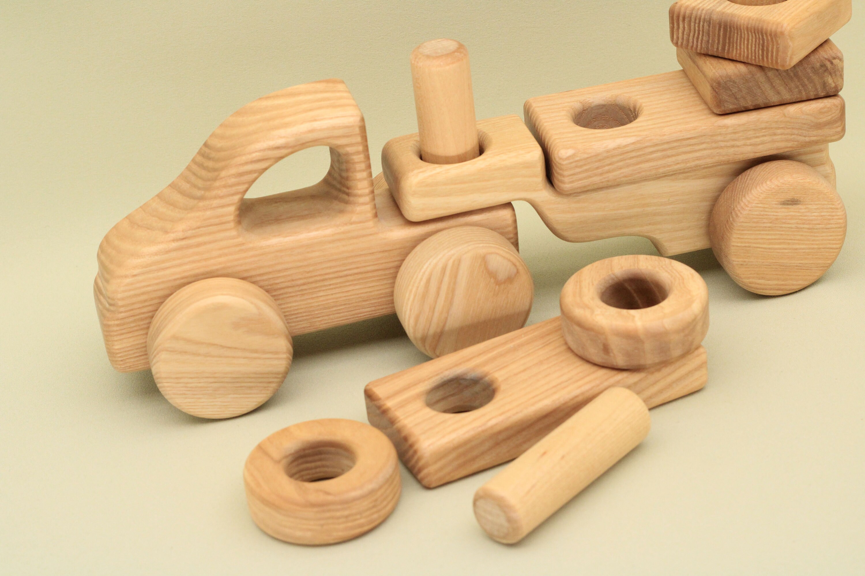 Wooden Car Constructor: Montessori Stacking Toy With Trailer - Etsy